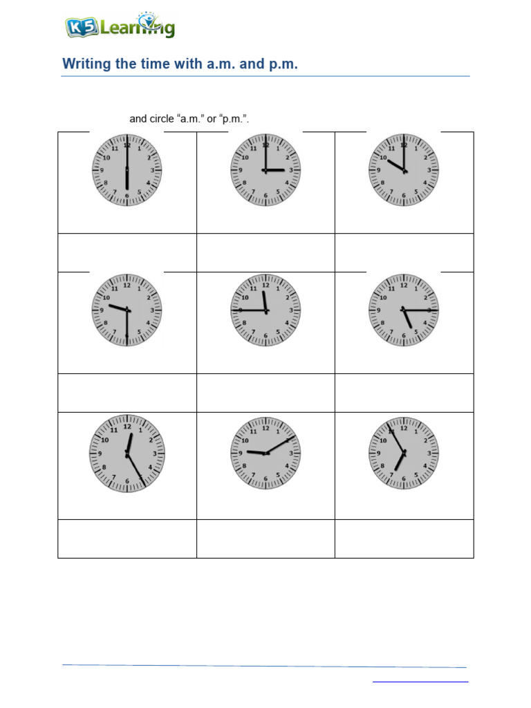 Grade 2 Time Worksheet: a.m. & p.m. | PDF | Language Arts & Discipline