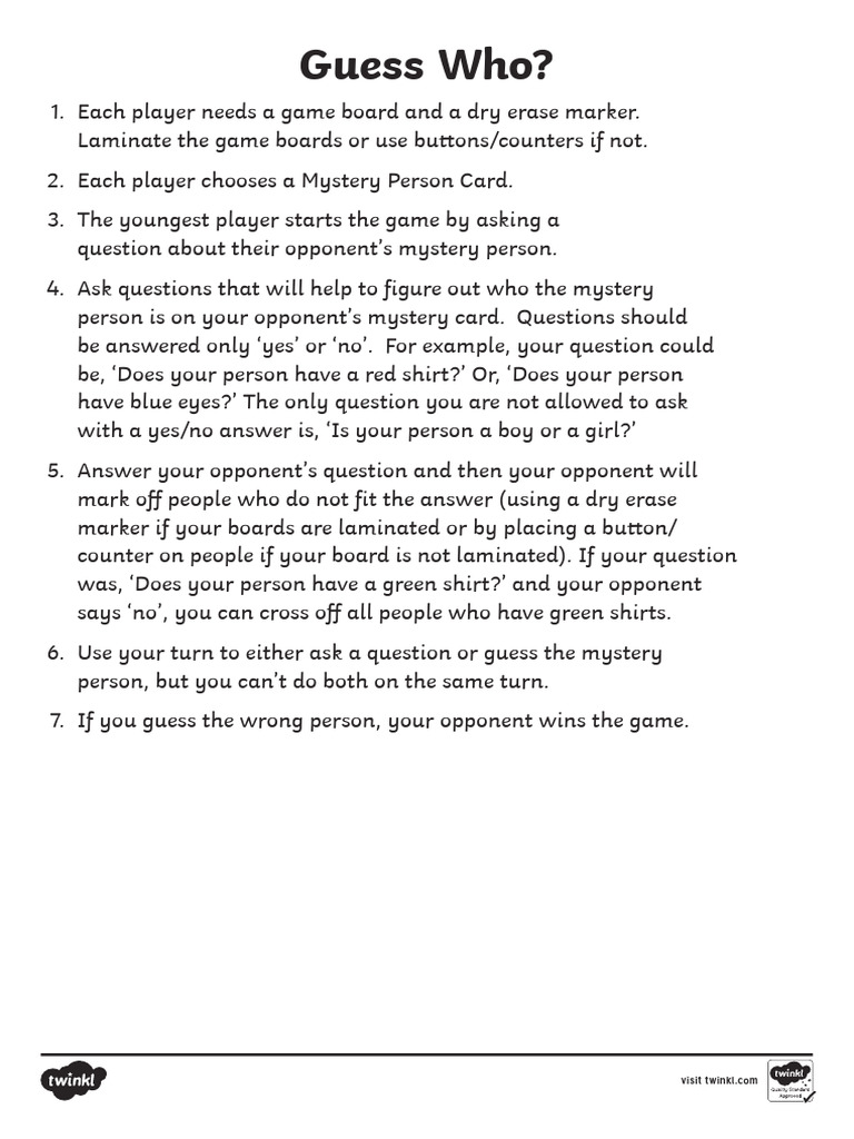How to Play Guess Who? Game Rules | PDF | Self-Improvement