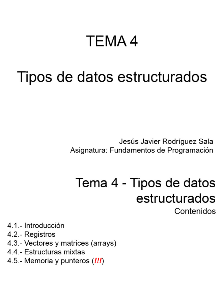 04 - Tipos de Datos Estructurados | PDF | Puntero (Programación de ...