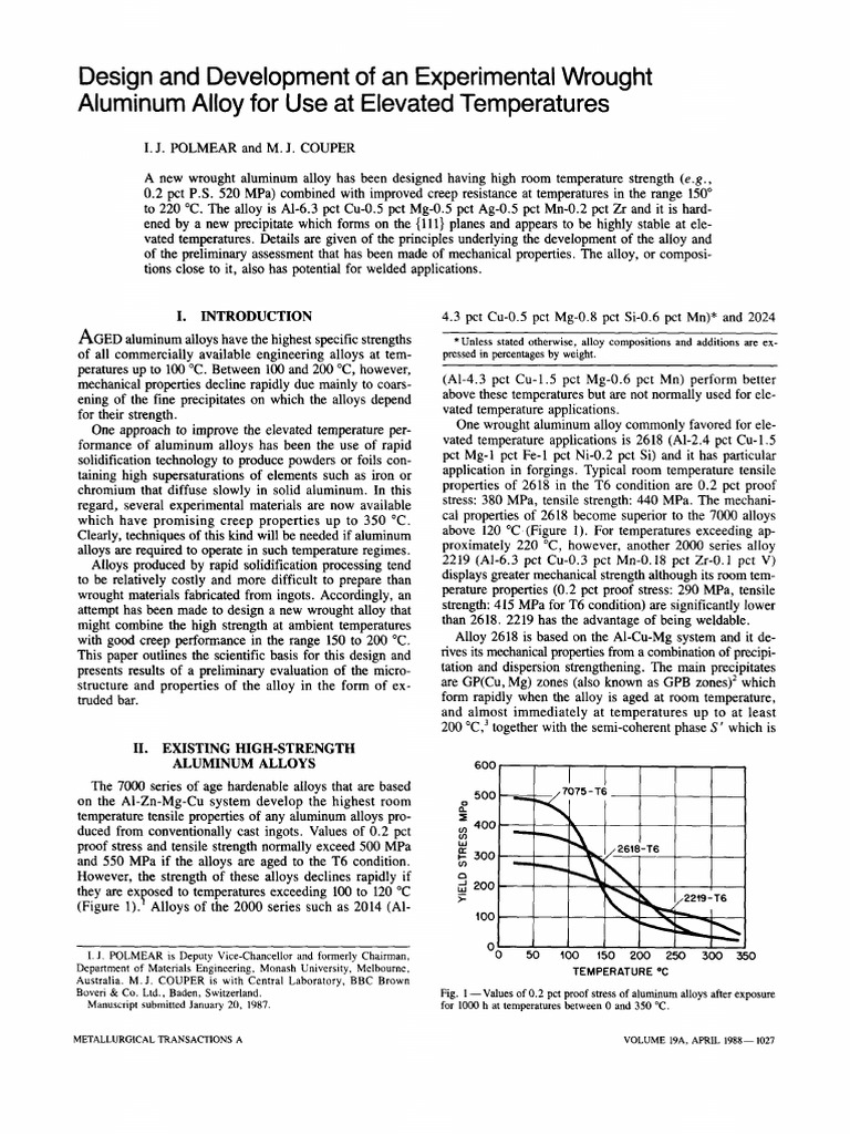 Design and Development of An Experimental Wrought Al Alloy For Use at Elevated Temperatures ...