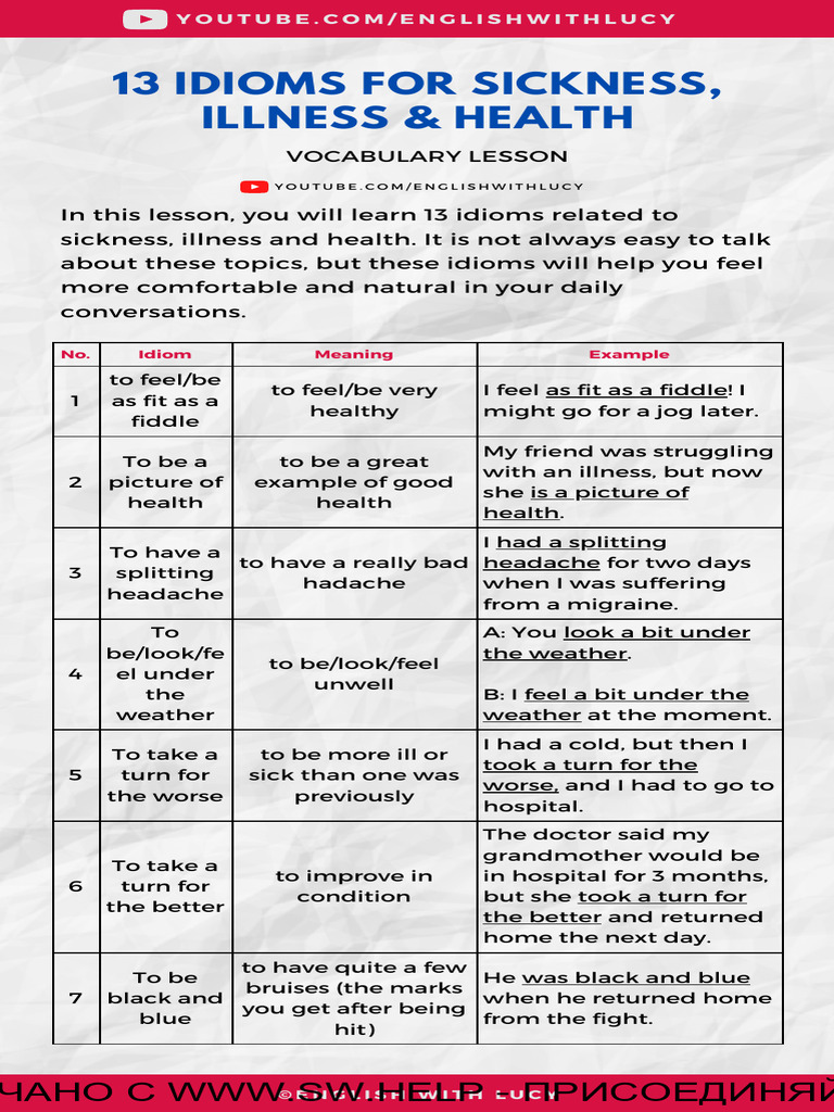 13 Idioms For Sickness, Illness & Health | PDF | Self-Improvement