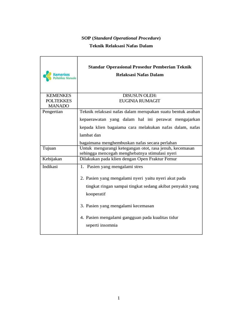 Sop Latihan Nafas DLM 2 | PDF
