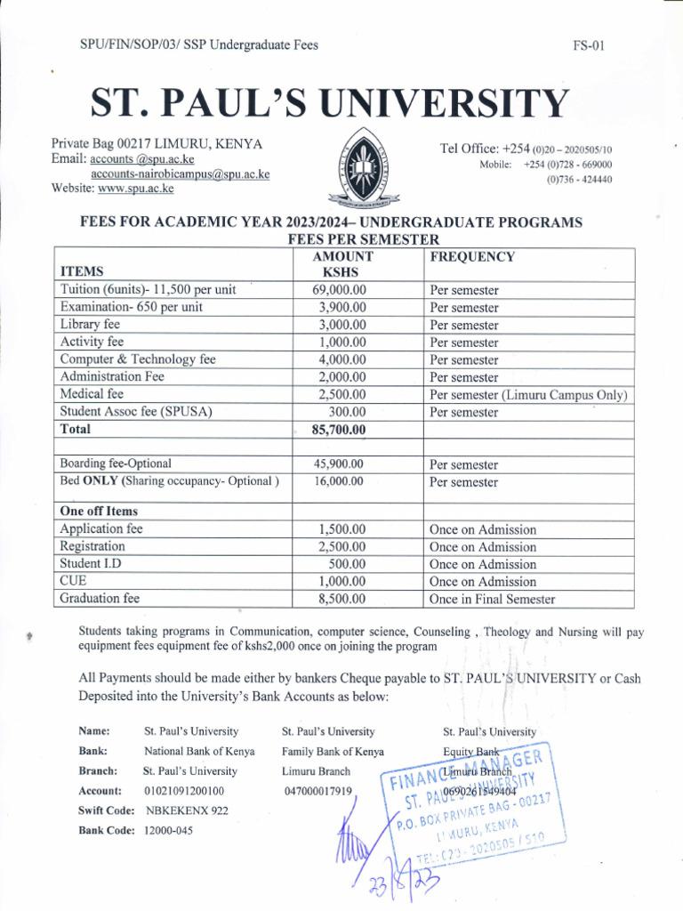 Fee Structure For Undergraduate Programmes | PDF | Banks | Service ...