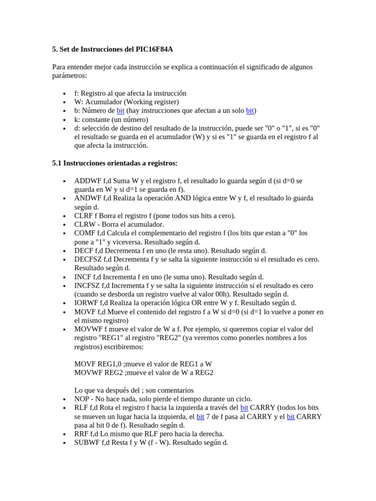 Guía de Instrucciones PIC16F84A | PDF | Hardware de la computadora | Equipo de oficina