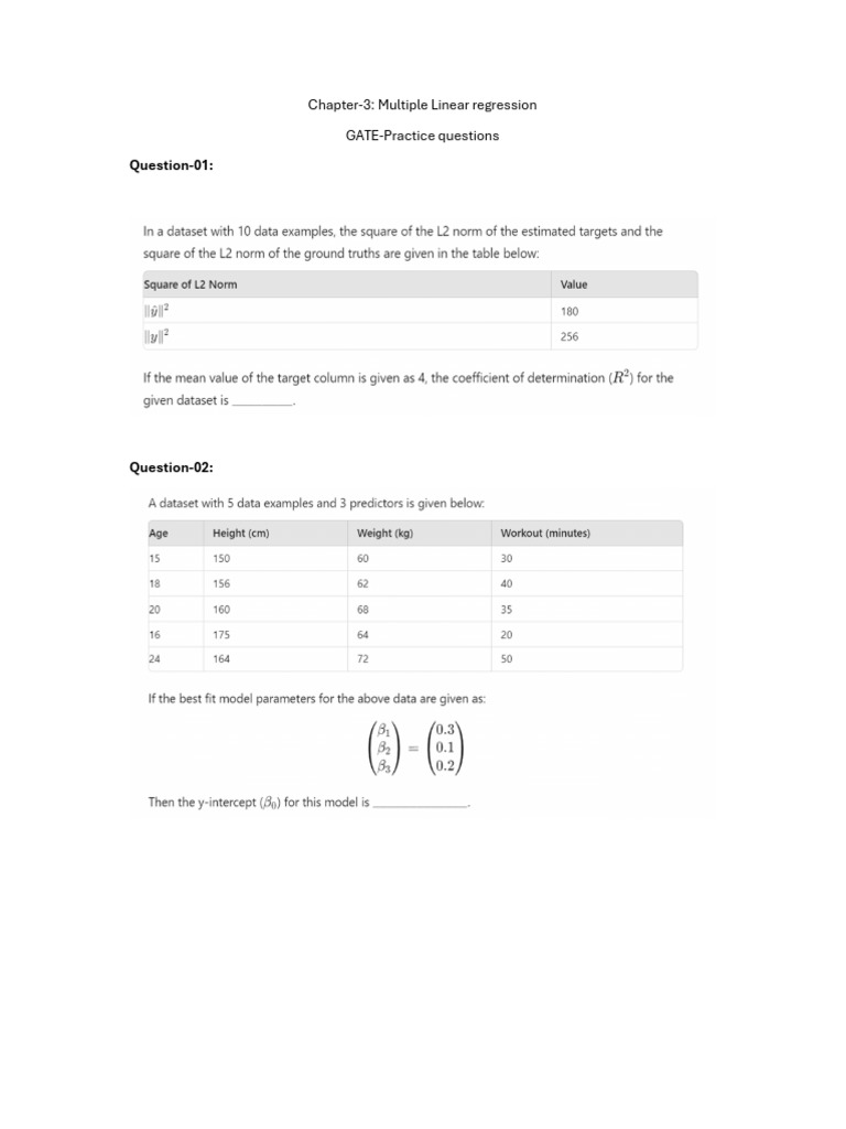 Multiple Linear Regression (GATE-Practice Set) | PDF