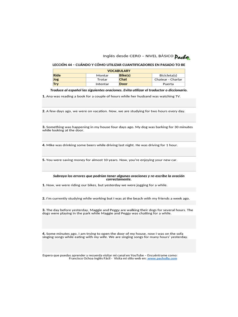 Lección 44 - Cuándo y Cómo Usar For y Ago Con Cuantificadores en Pasado ...