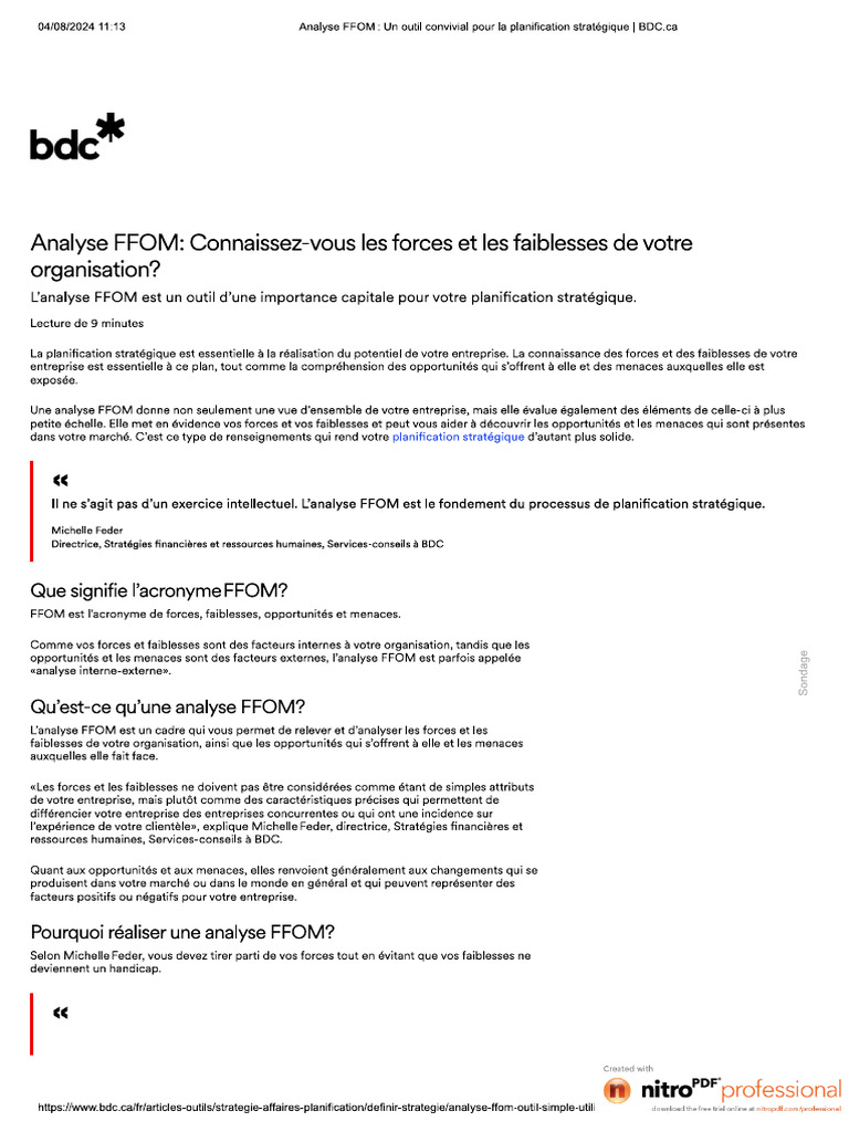Analyse FFOM - Un Outil Convivial Pour La Planification Stratégique ...