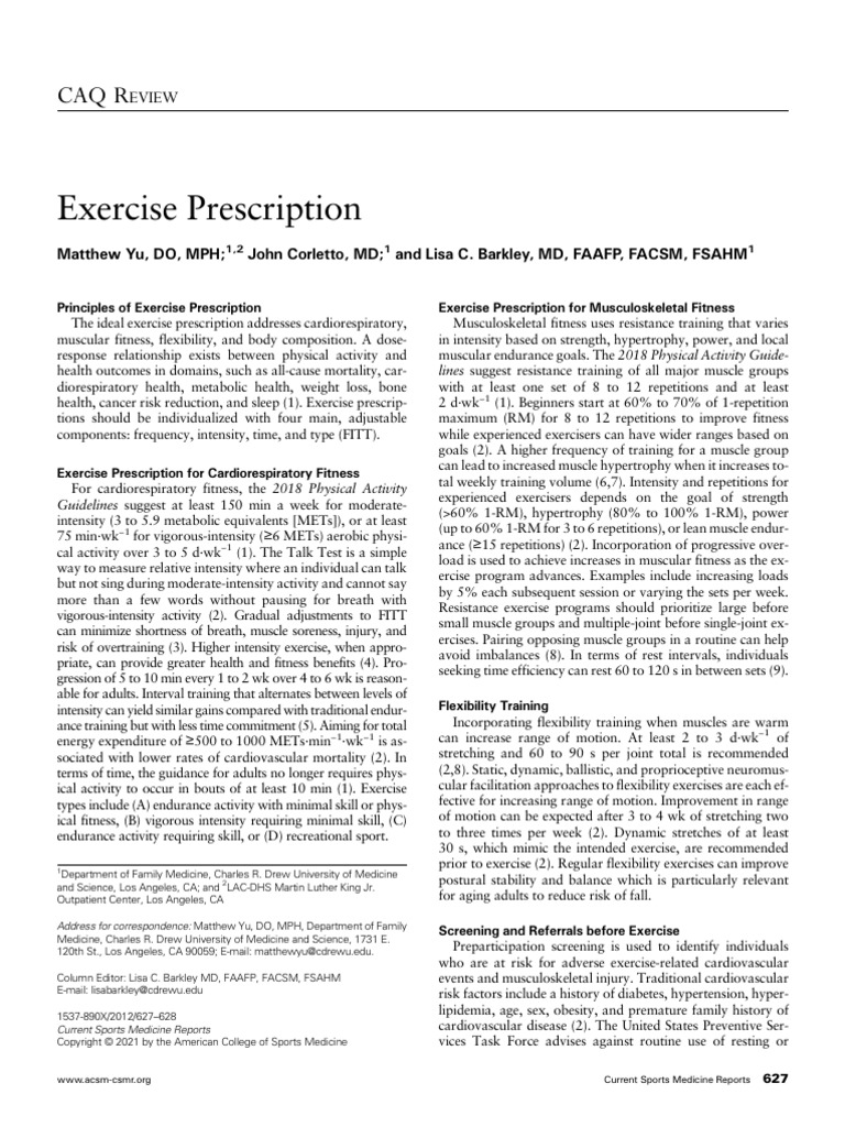 YU 2021 Exercise Prescription | PDF | Strength Training | Physical Fitness
