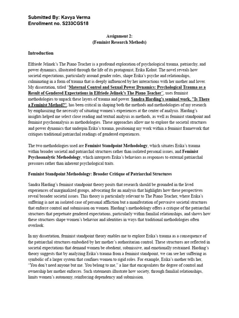 Assignment 2 - Kavya Verma | PDF | Psychoanalysis | Gender Studies