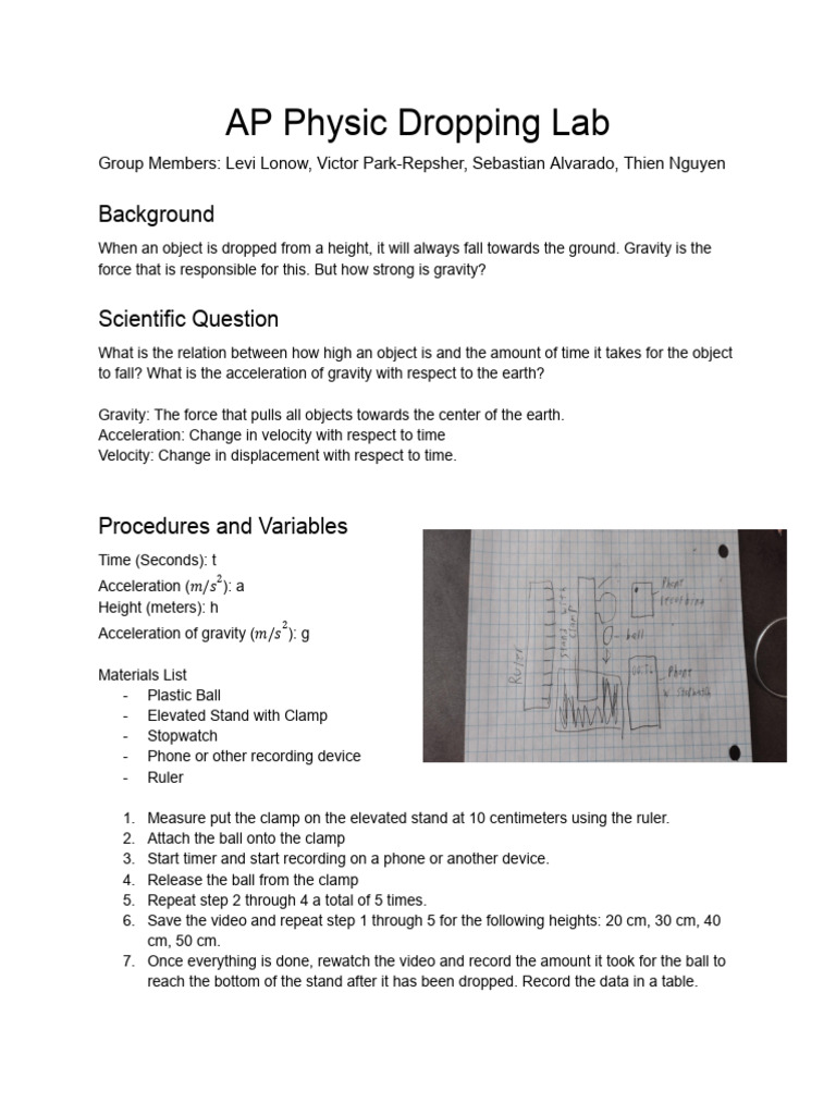 AP Physic Dropping Lab | PDF | Force | Acceleration