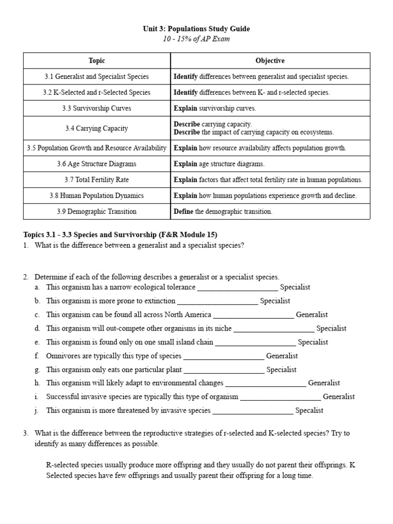 Unit 3 - Populations Study Guide | PDF | Cost Of Living | Total Fertility Rate