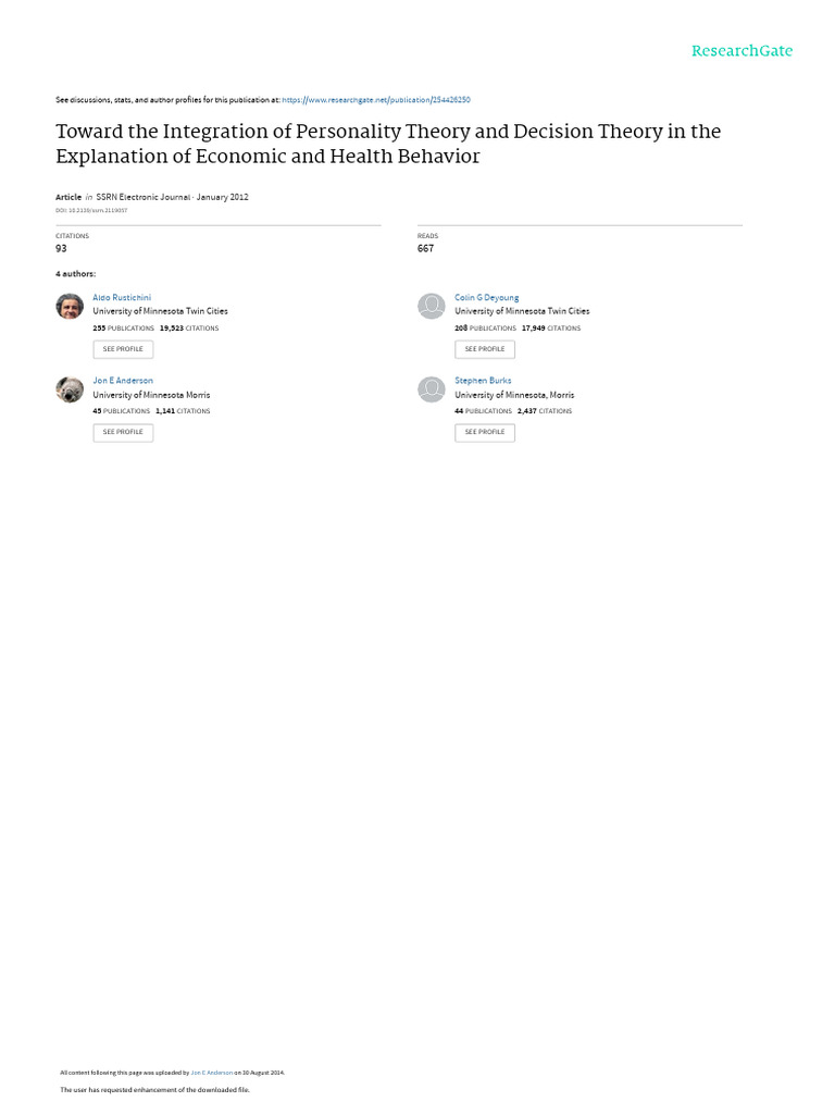 Toward The Integration of Personality Theory and D | PDF | Risk ...