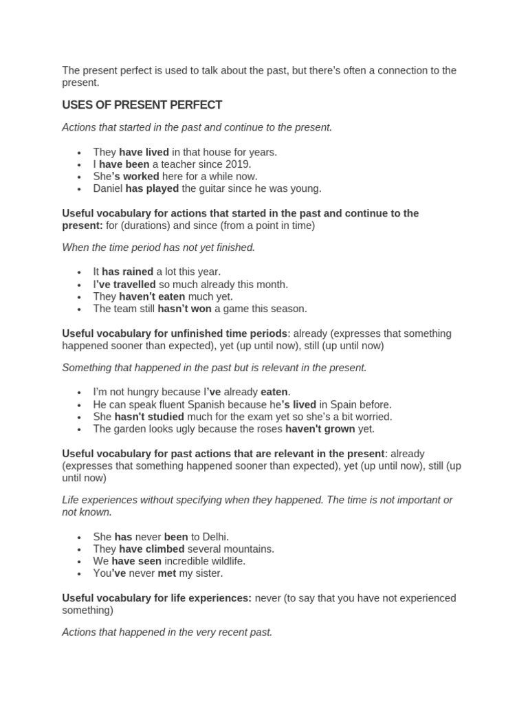 Uses of Present Perfect | PDF | Verb | Linguistics