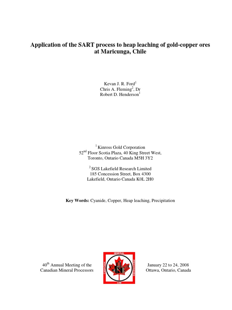 Application of The SART Process To Heap Leaching of Gold Copper Ores at ...