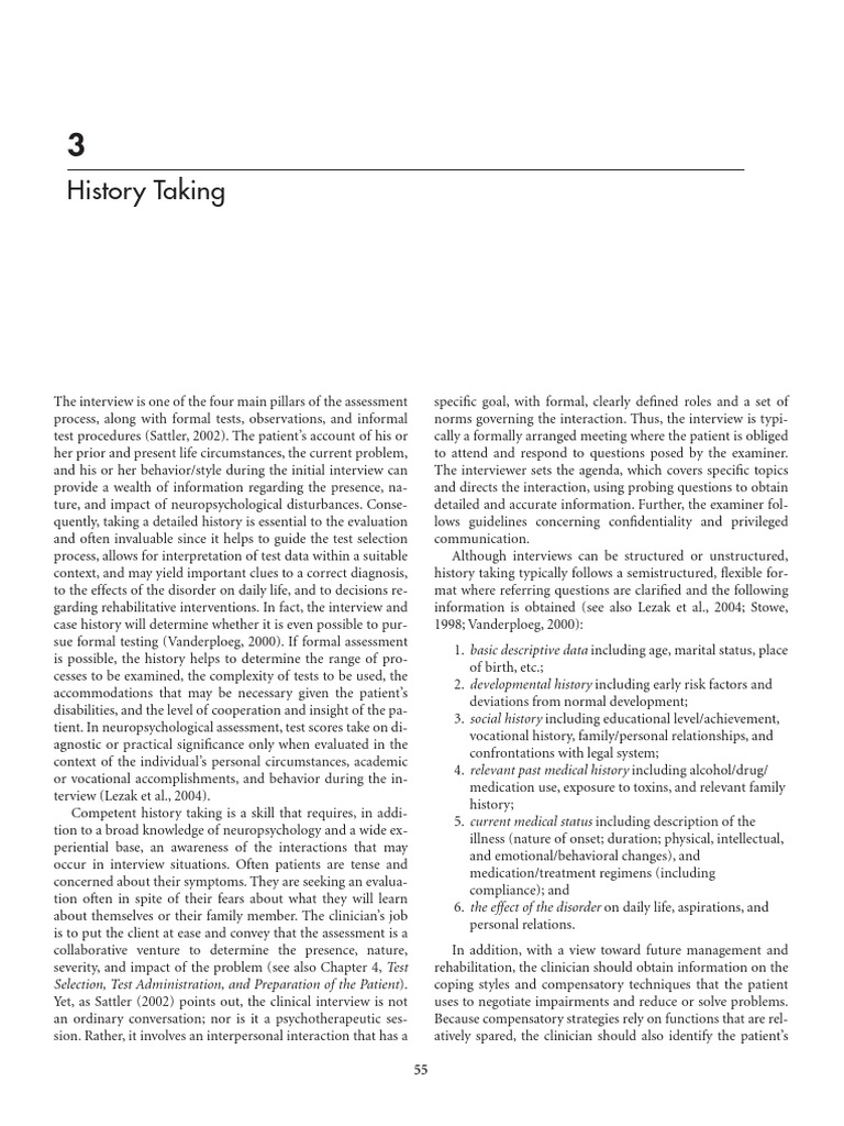 Chapter3 History Taking | PDF | Neuropsychology | Neuropsychological ...