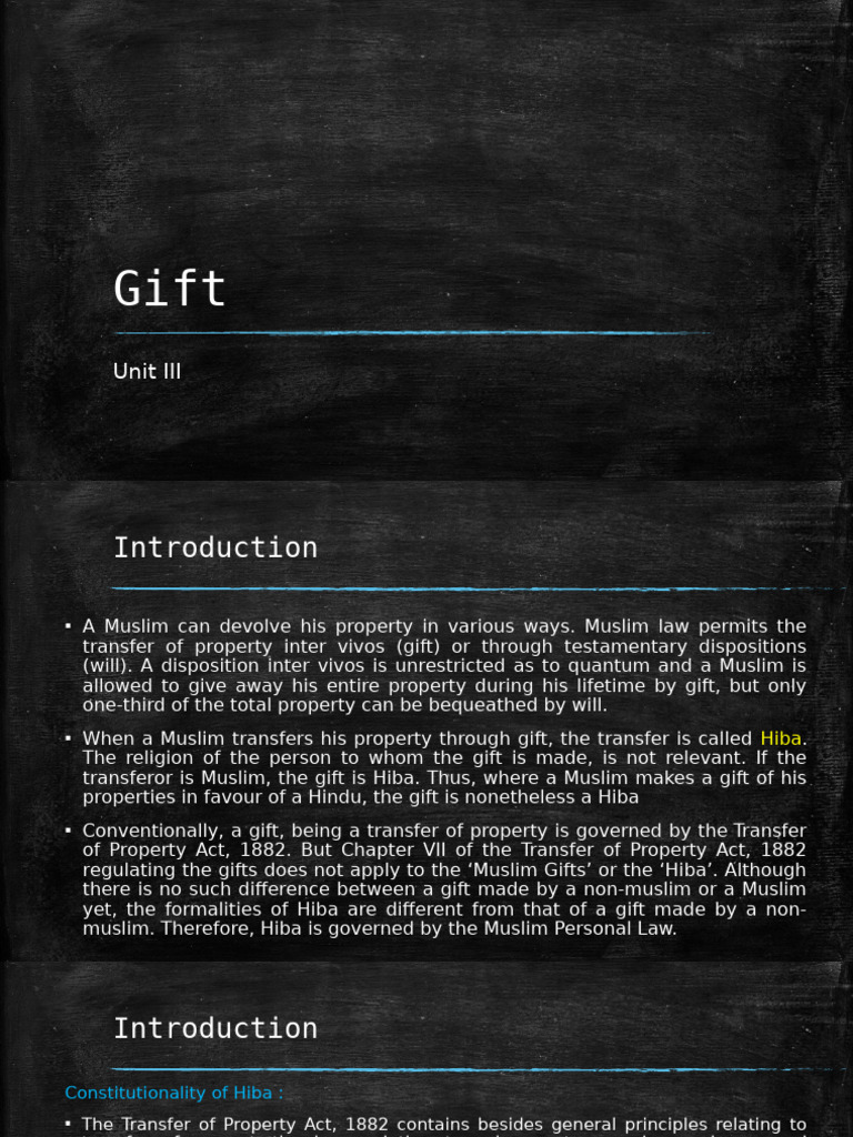 Unit III - Gift | PDF | Property | Consideration Unit III - Gift | PDF | Property | Consideration