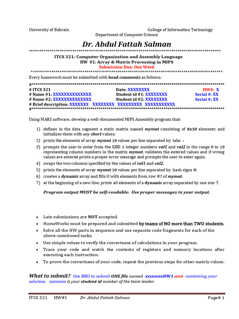 MIPS Array & Matrix Processing HW#1 | PDF | Software Engineering ...
