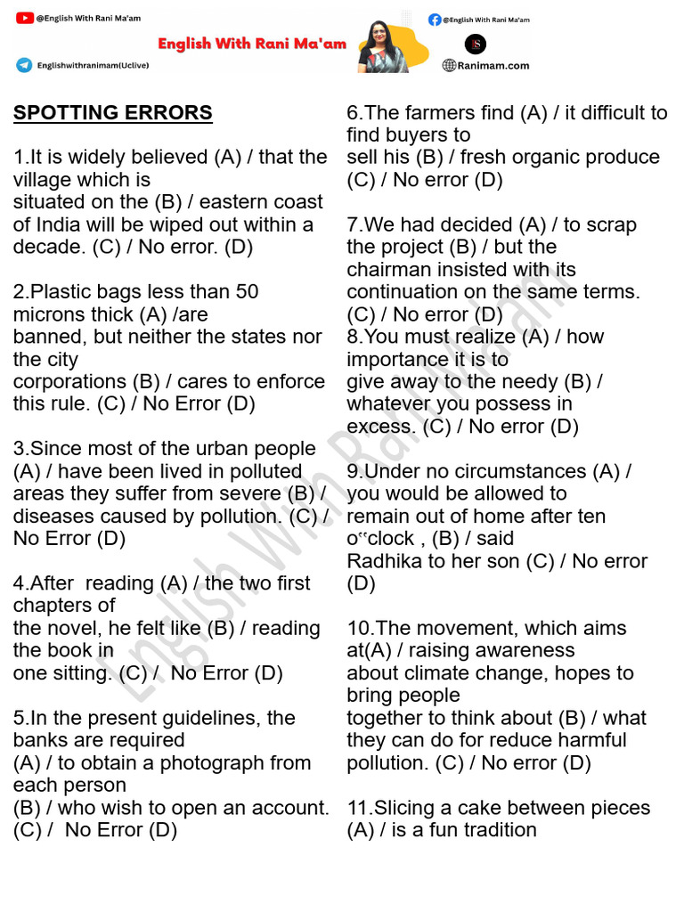 Spotting Errors+passage+phrasal Verb 14 June 2024 | PDF