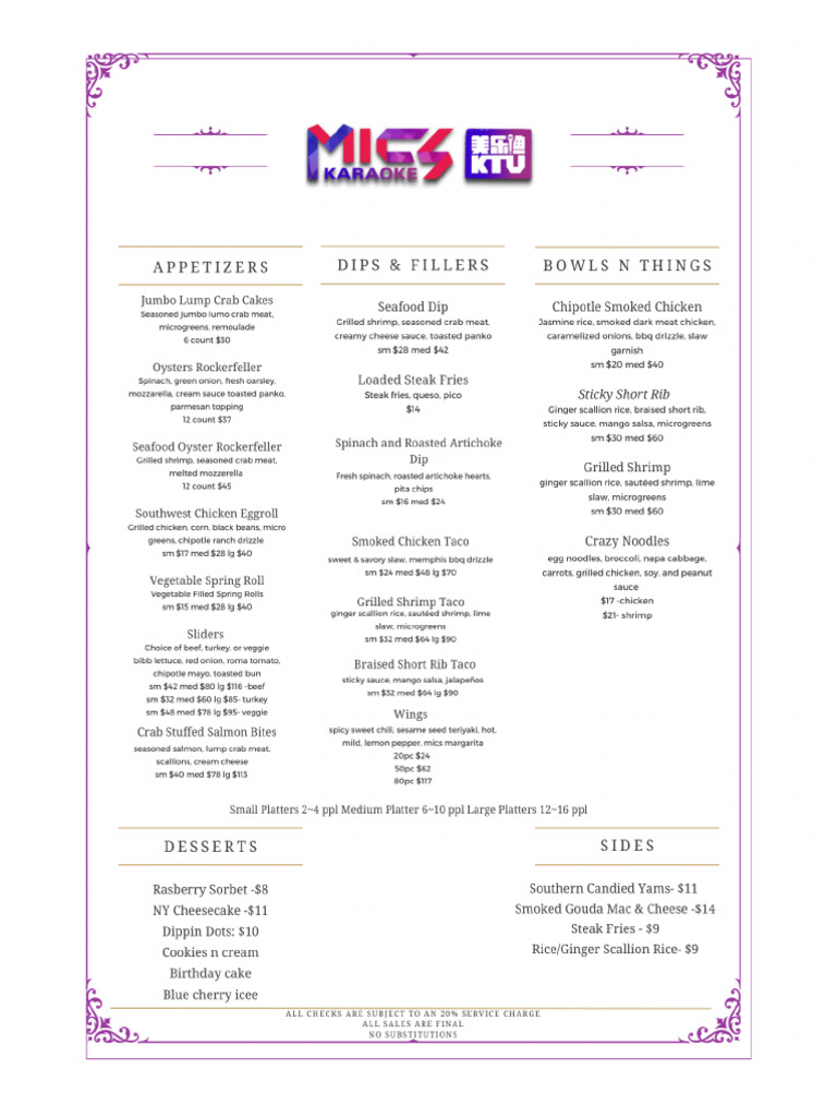 MICS Food Beverage Menu Aug24 | PDF
