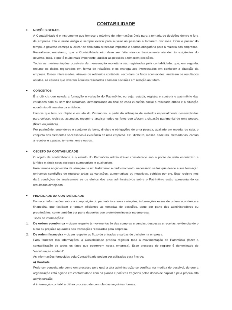 Contabilidade Basica - Resumo Geral Com Exercicios | PDF ...