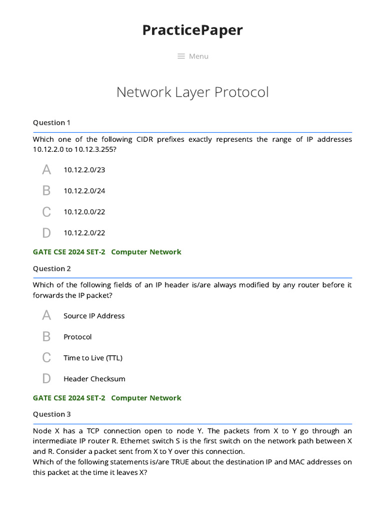 Network Layer Protocol: A B C D | PDF | Internet Protocols | Network Protocols