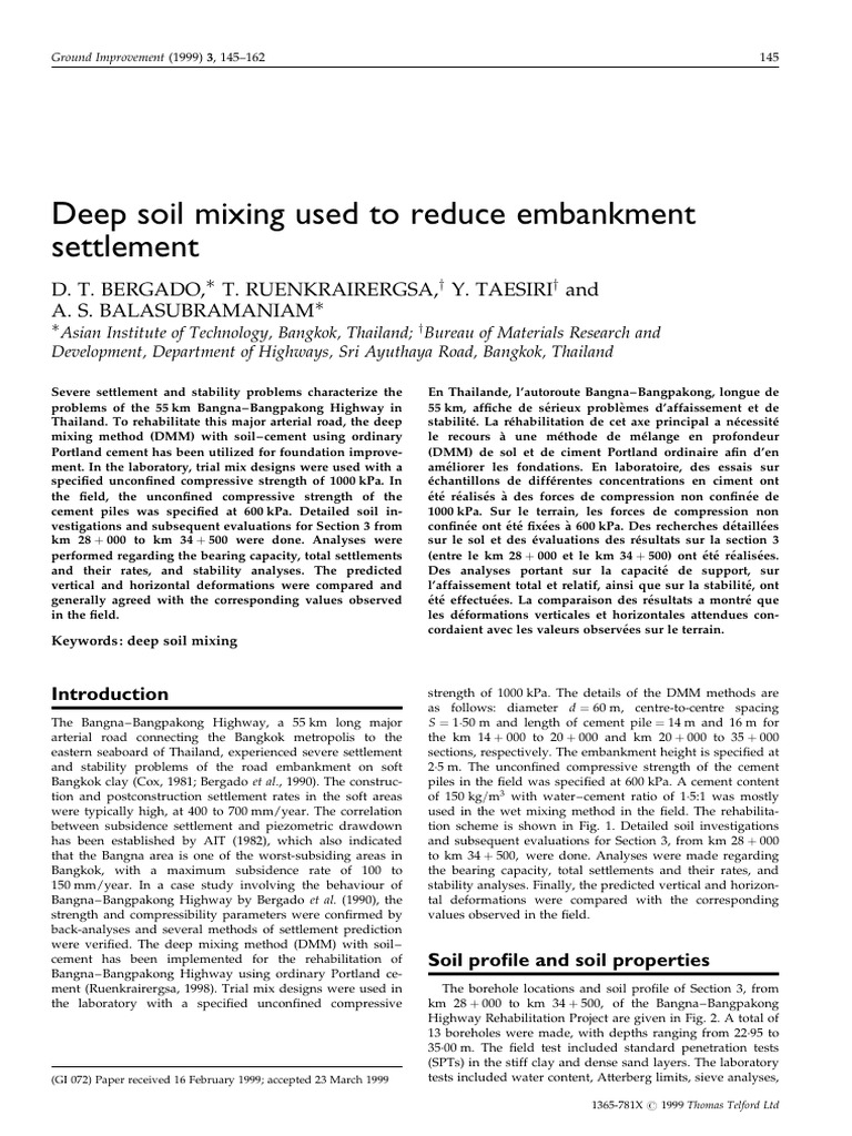 Deep Soil Mixing Used To Reduce Embankme | PDF | Soil Mechanics | Deep Foundation