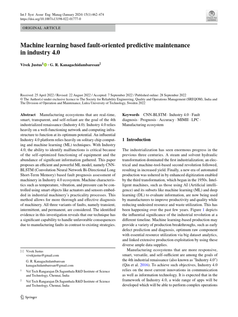 Machine learning based fault-oriented predictive maintenance in ... Machine learning based fault-oriented predictive maintenance in ...