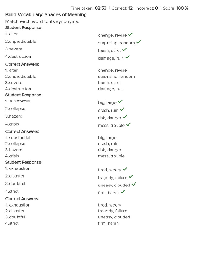 Build Vocabulary - Shades of Meaning Activity | PDF