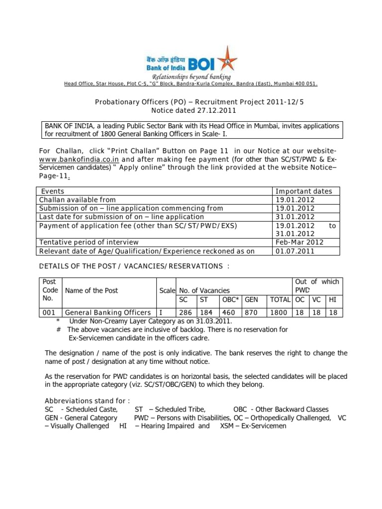 Bank of India Notification | PDF