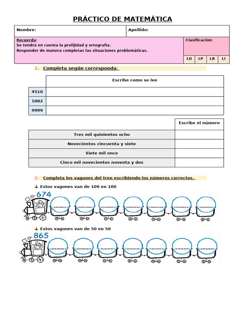 1° Práctico de Matemática de 3er Grado - 2024 | PDF