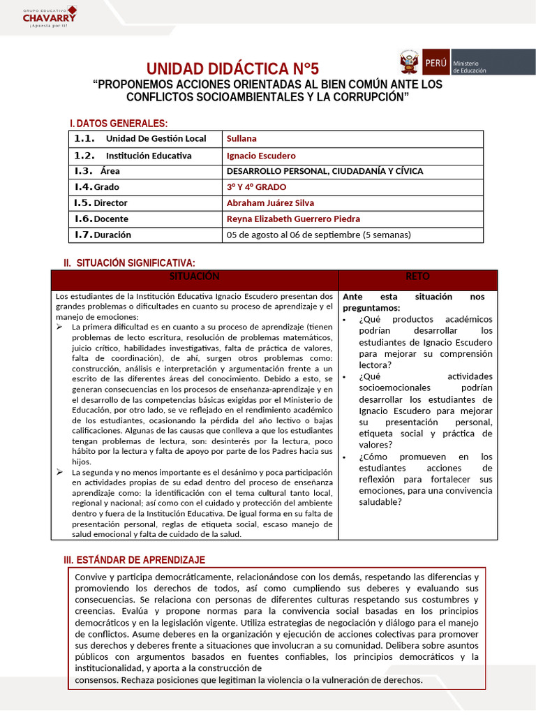 3º y 4° UNIDAD DE APRENDIZAJE - N°. 06 - DPCC | PDF | Aprendizaje