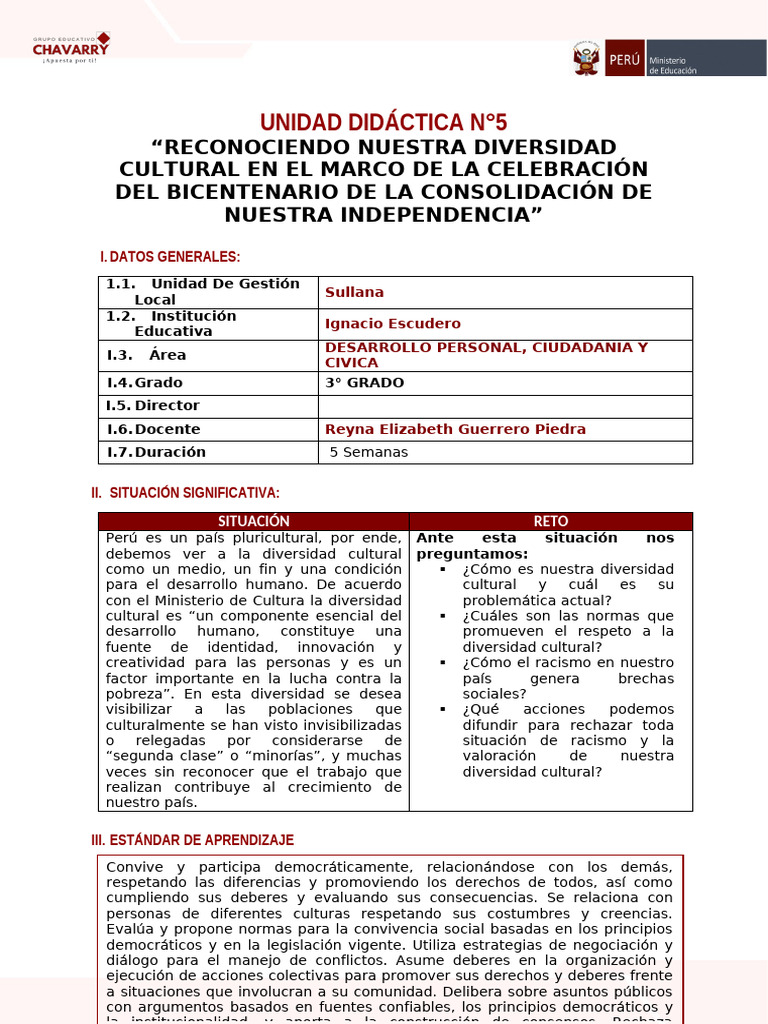 3º y 4° UNIDAD DE APRENDIZAJE - N°. 05 - DPCC | PDF | Aprendizaje | Evaluación