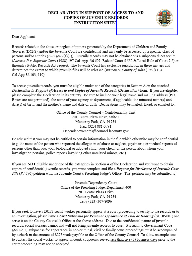 Accessing Juvenile Records Instructions | PDF | Child Protective ...