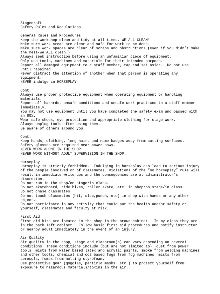 NLRHS Stagecraft Safety Rules and Regulations | PDF | Lighting