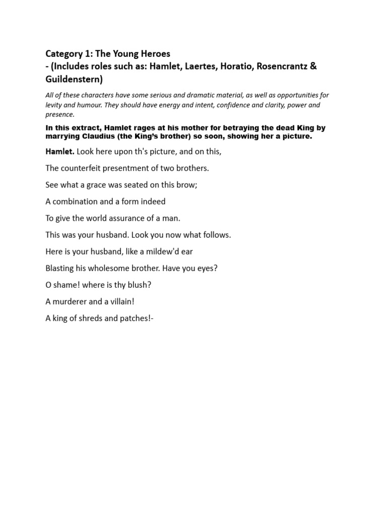 Audition Sides Hamlet | PDF | Hamlet | Shakespearean Tragedies