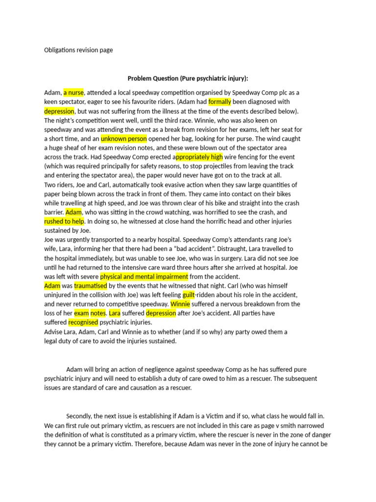 Obligations Problem Questions | PDF | Negligence | Legal Liability
