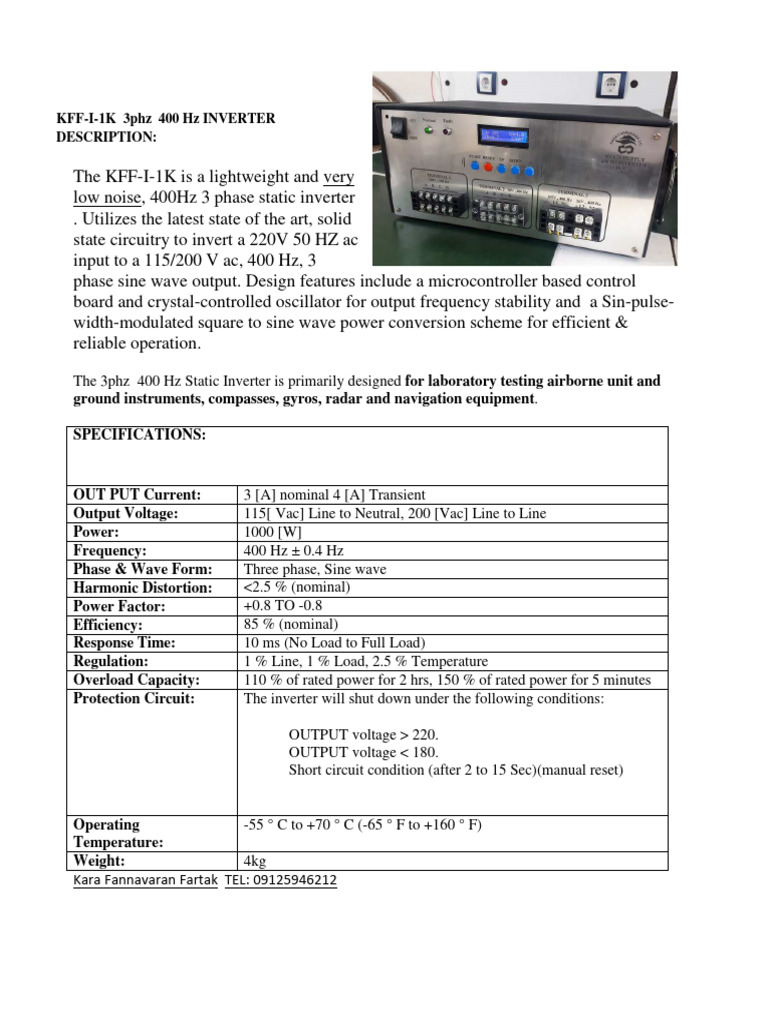 400 HZ STATIC INVERTER | PDF | Technology & Engineering