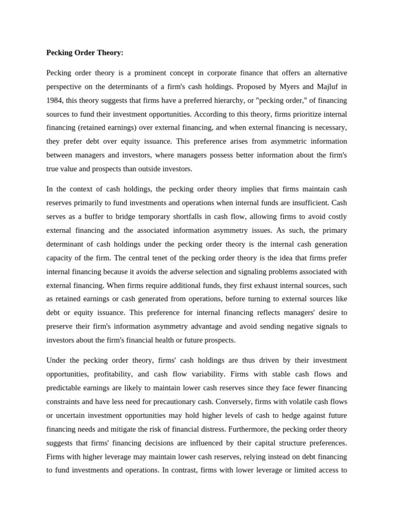 Pecking Order Theory | PDF | Economies | Financial Economics