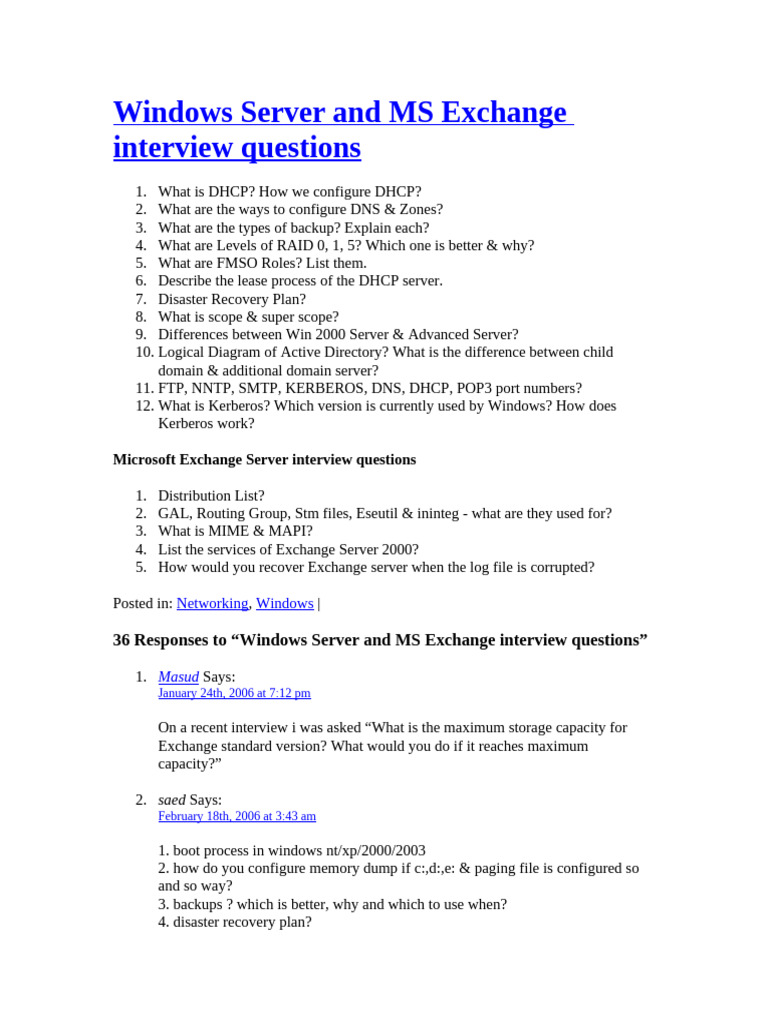 Windows Server and MS Exchange Interview Questions | PDF | Active Directory | Windows 2000