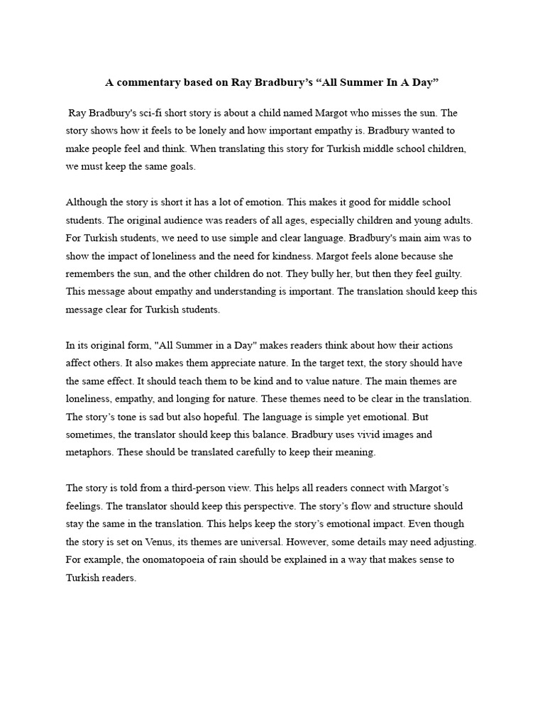 A Commentary Based On Ray Bradbury's "All Summer in A Day" | PDF ...