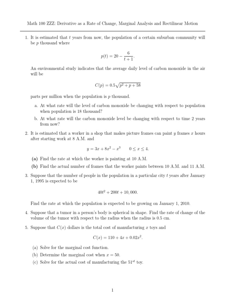 Calculus Applications: Rates of Change | PDF | Speed | Applied And ...