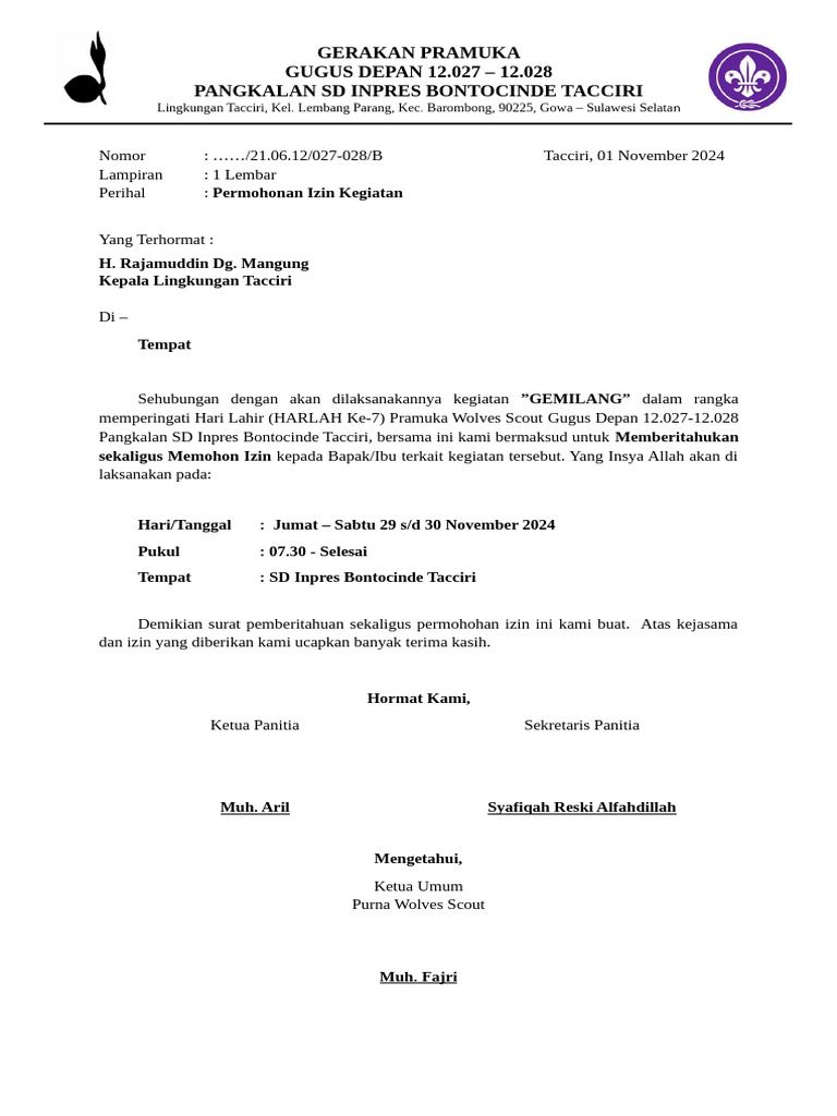 Surat Izin Kegiatan | PDF