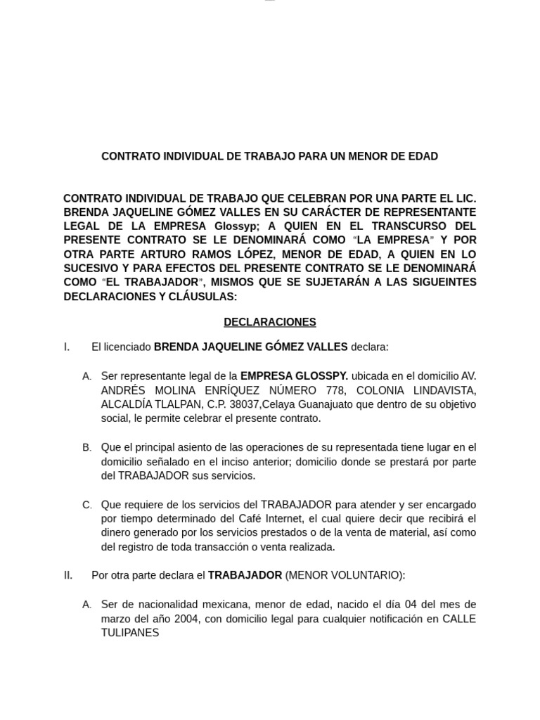 Contrato para Menores de Edad | PDF