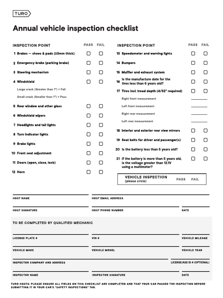 Turo Inspection Form | PDF