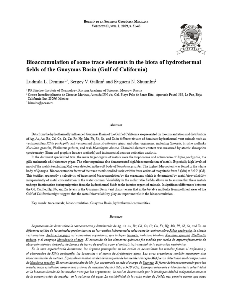 Bioaccumulation of Some Trace Elements in The Biota of Hydrothermal ...