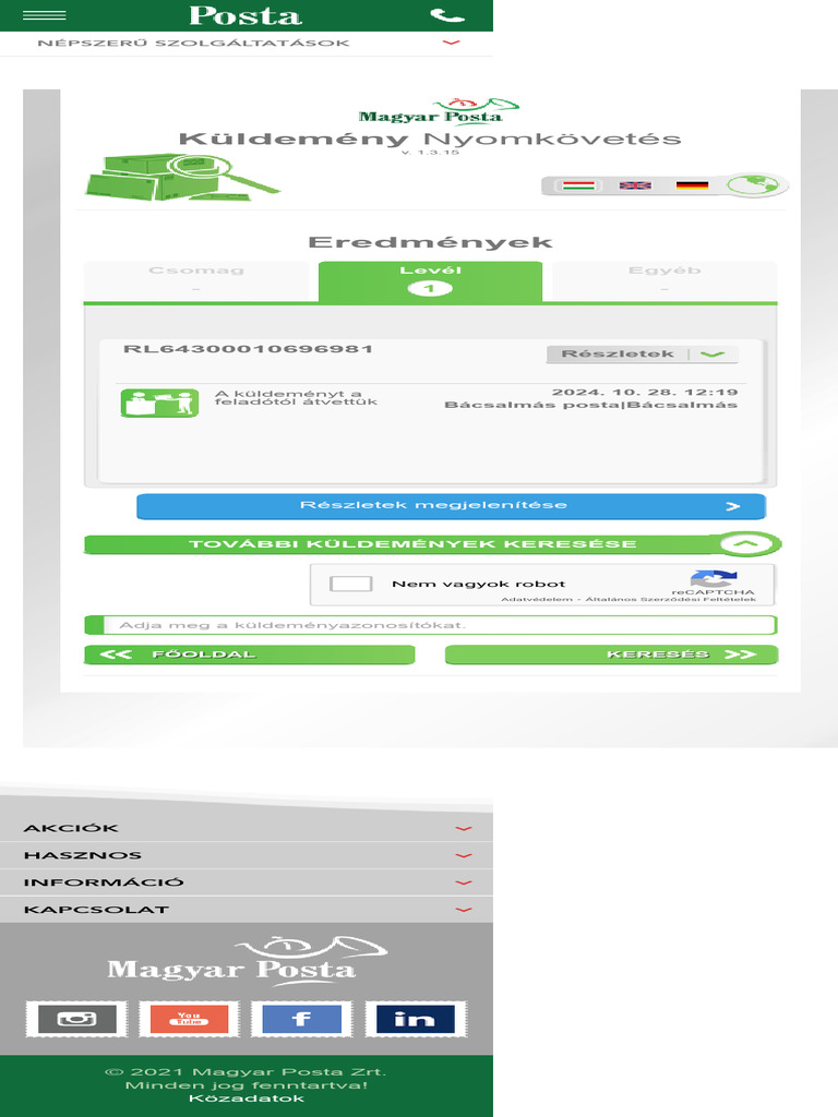 Magyar Posta Zrt. - Nyomkövetés-1 | PDF