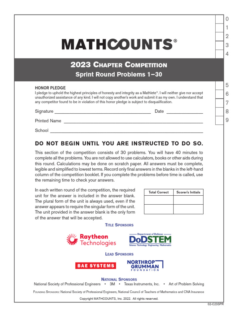 2023 Chapter Competition Sprint Round | PDF | Mathematics