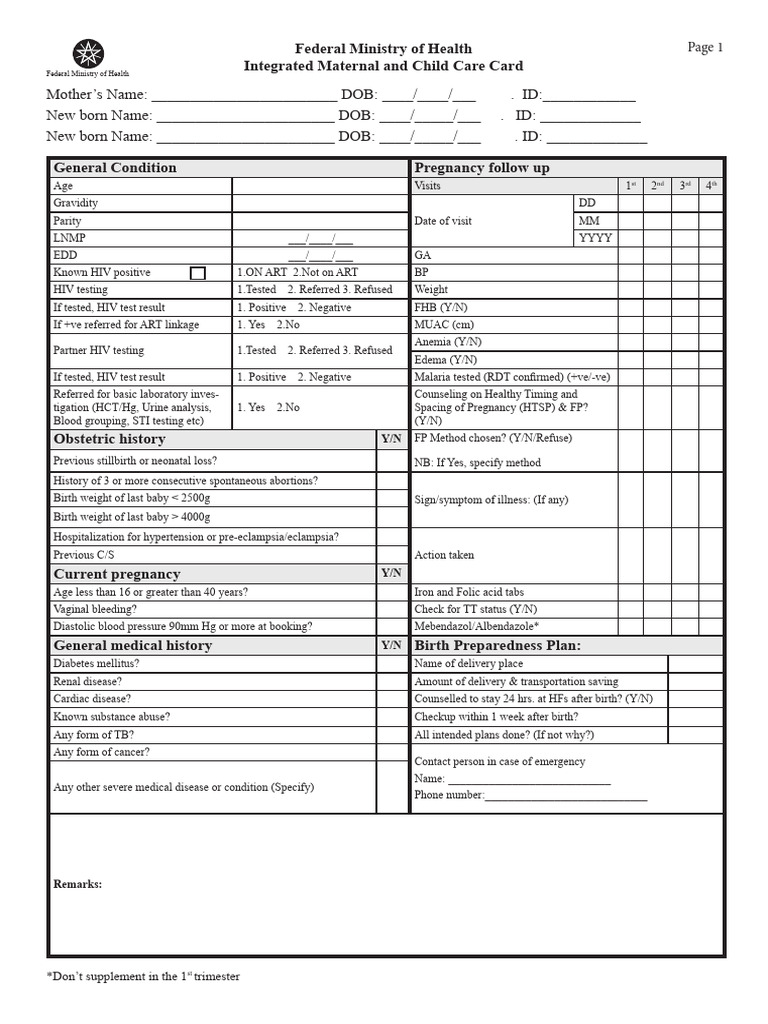 Maternal and Child Health Record | PDF | Infants | Pregnancy