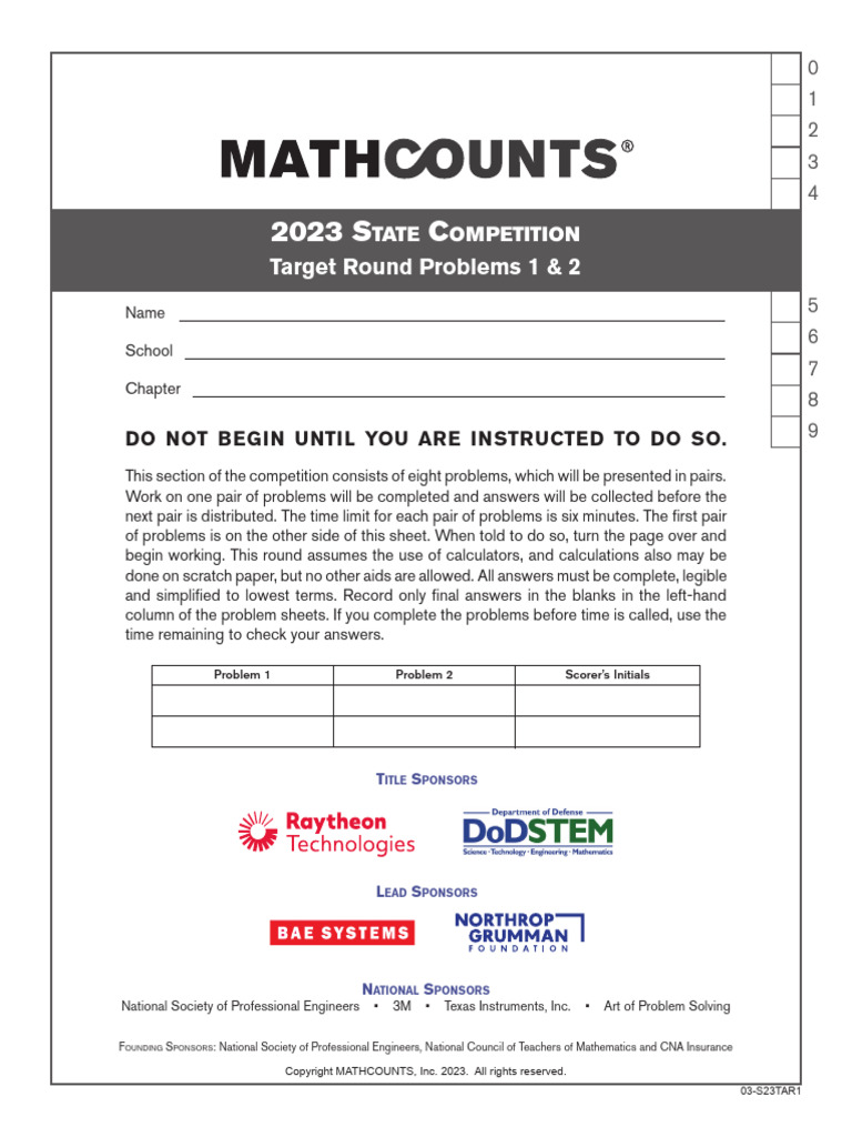 2023 State Competition Target Round | PDF | Numbers | Mean