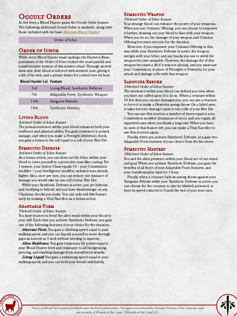 Blood Hunter (Alternate) - Order of Ichor | PDF